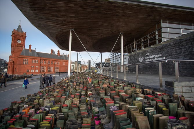 WATCH: NFU Cymru create symbolic display of 5,500 pairs of wellies on ...