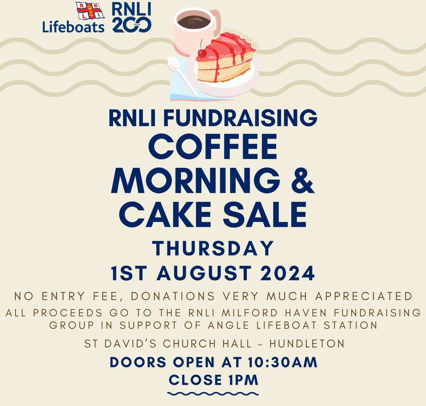 RNLI Coffee Morning and Cake Sale at Hundleton, Pembrokeshire this ...